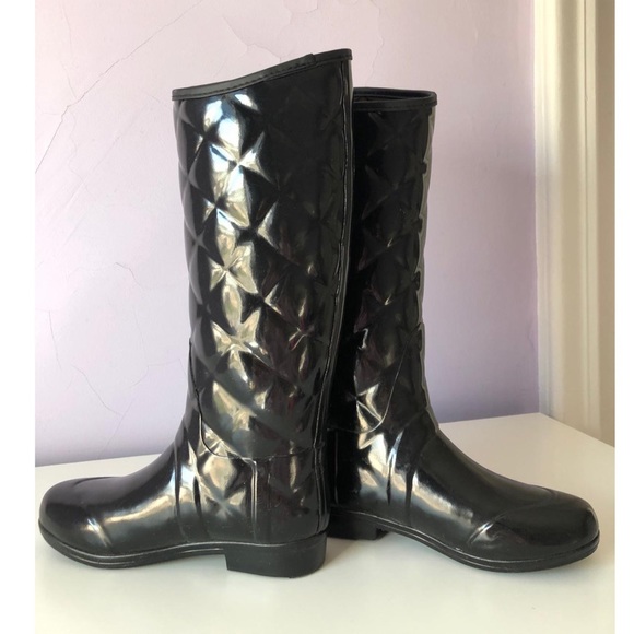Hunter | Shoes | Hunter Gloss Black Quilted Rain Boots | Poshmark